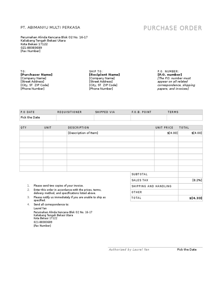 Format Purchase Order (PO) | PDF | Written Communication | Postal System