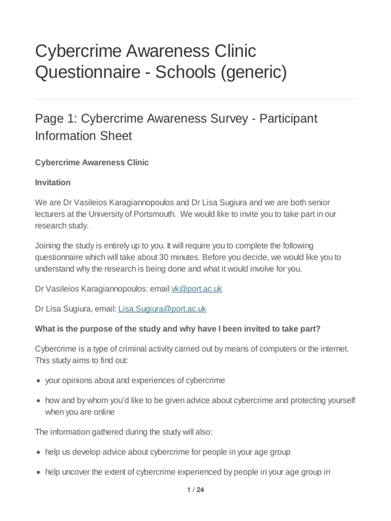 Cybercrime Awareness Clinic Schools Questionnaire Survey Example Only ...