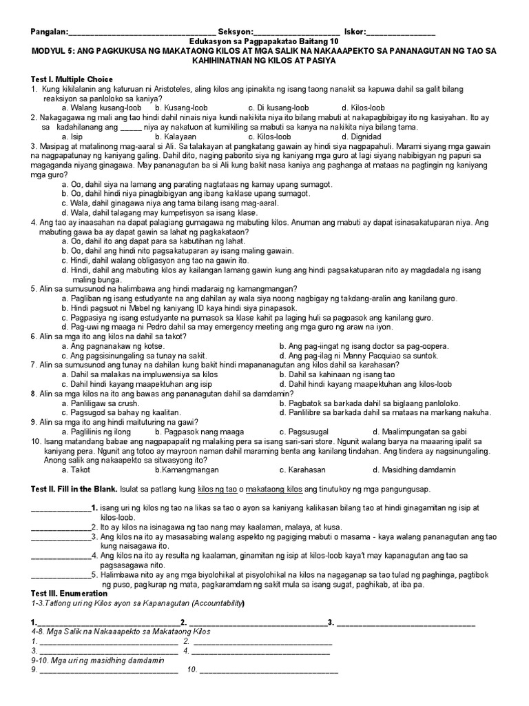 Esp 10 Module 5-6 Quiz | PDF