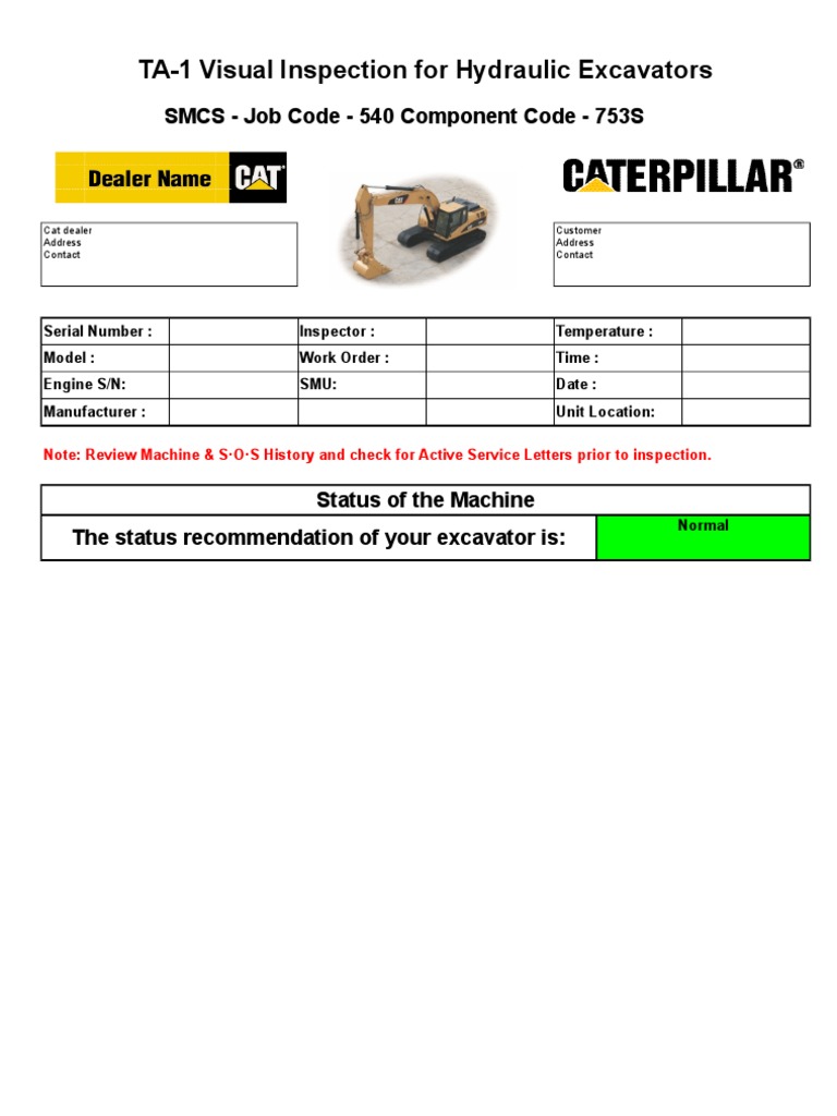 TA-1 Excavator Inspection Guidelines | PDF | Turbocharger | Cylinder ...