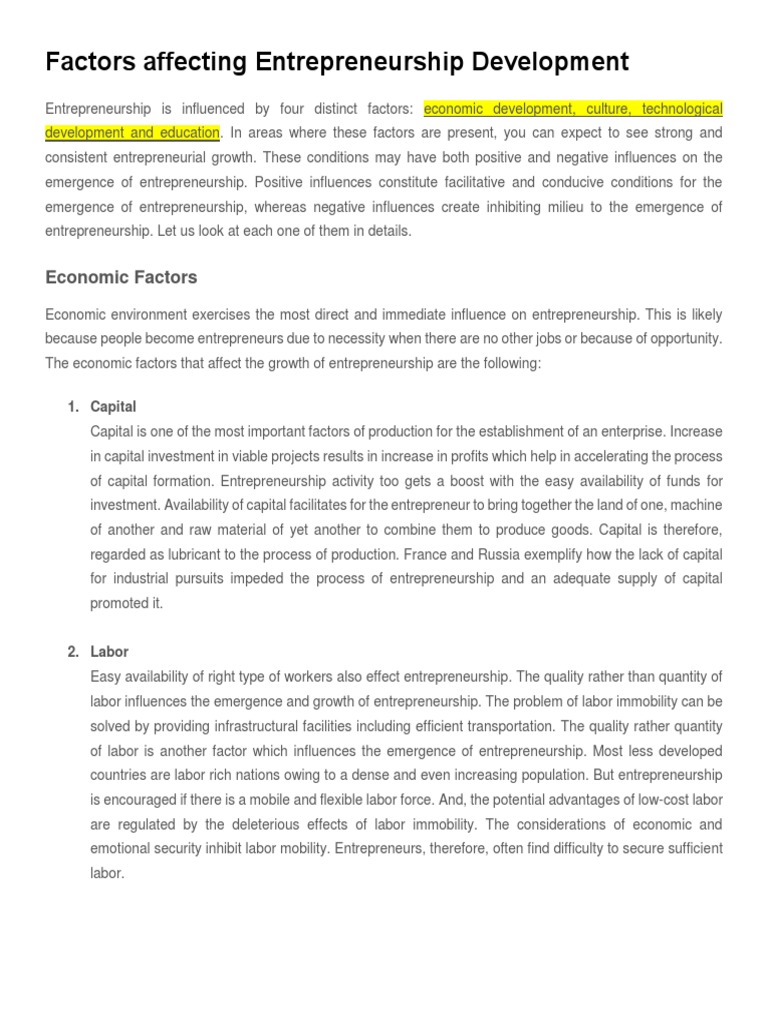 Factors Influencing Entrepreneurship Growth | PDF | Caste ...