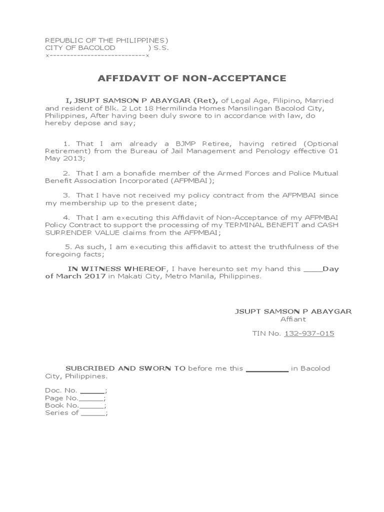 Affidavit of Non-Acceptance | PDF | Affidavit | Civil Law (Common Law)