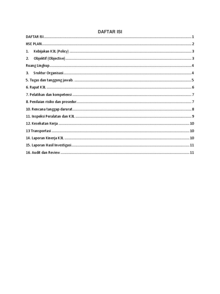 HSE PLAN. Contoh | PDF