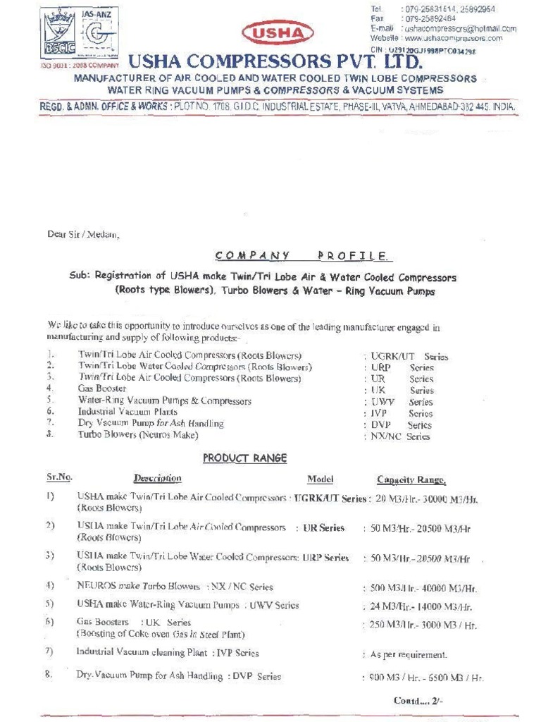 Usha Company Profile Product & Catlogues | PDF | Foundry | Pump