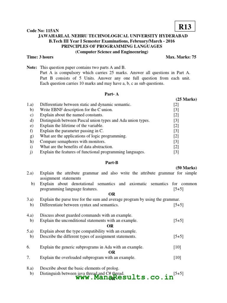 JNTU Programming Languages Exam Review | PDF | Functional Programming ...