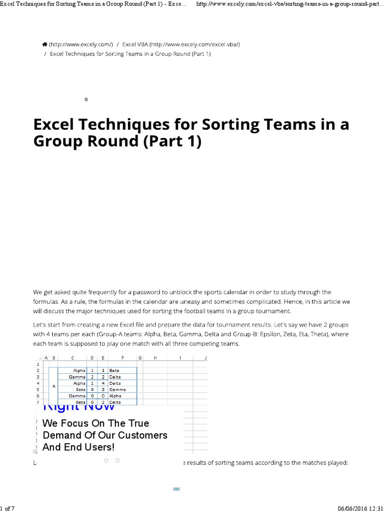 Excel Techniques For Sorting Teams In A Group Round Part 1 Excel Vba Templates Pdf Pdf