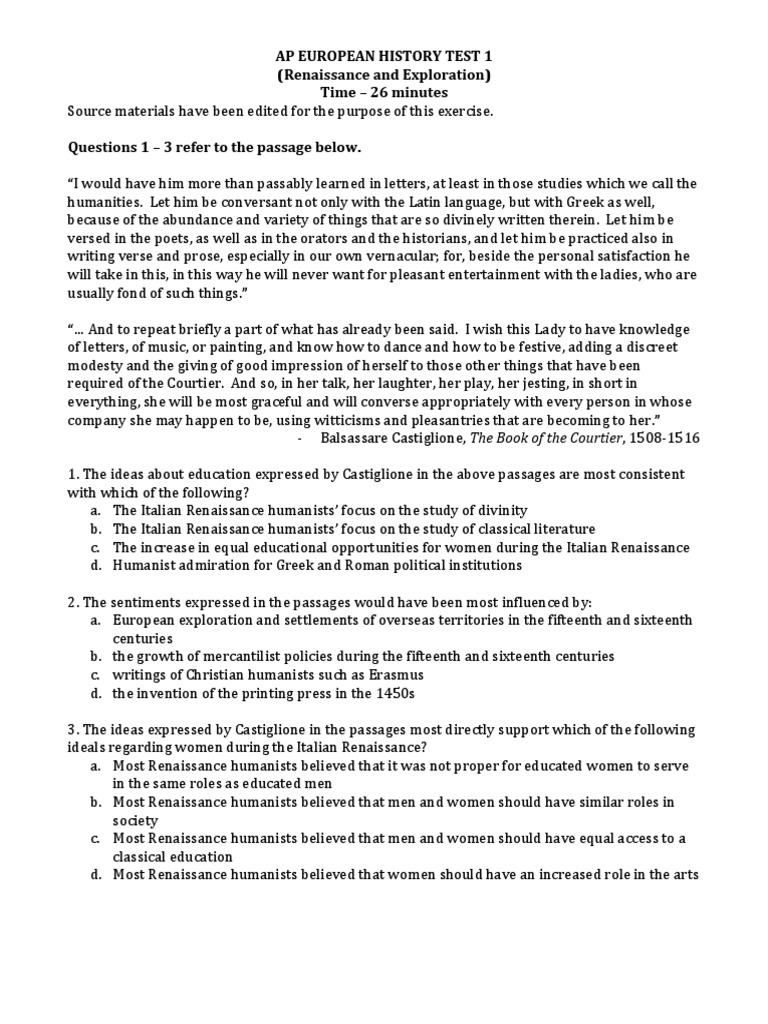 AP Euro Test Key Practice | PDF | Spain | Renaissance