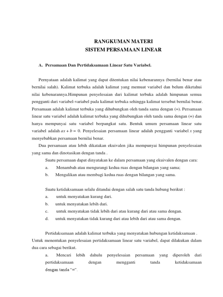 Rangkuman Sistem Persamaan Linear | PDF