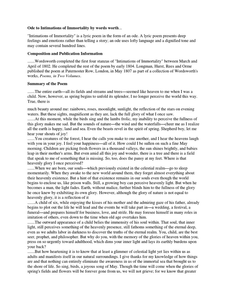 Ode To Intimations of Immortality | PDF | Metre (Poetry) | Poetry