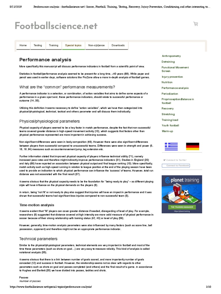 Performance Analysis - Footballscience - Net - Soccer, Football ...