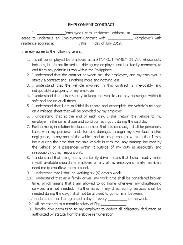 Employment Contract - Family Driver | PDF | Employment | Virtue