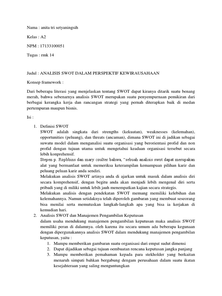 RMK 14 Analisis SWOT | PDF