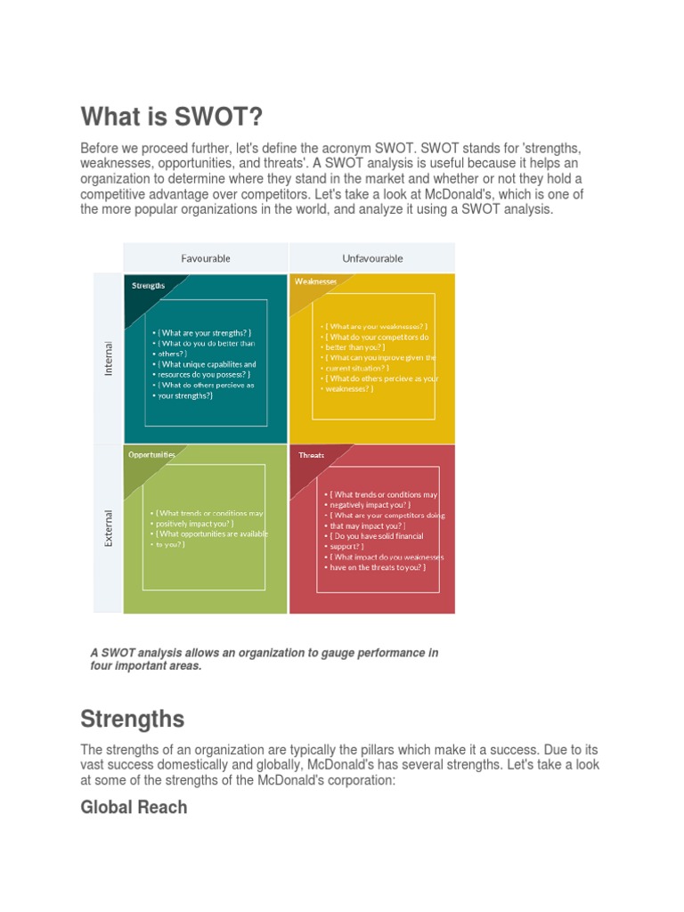 What Is SWOT | PDF | Mc Donald's | Swot Analysis
