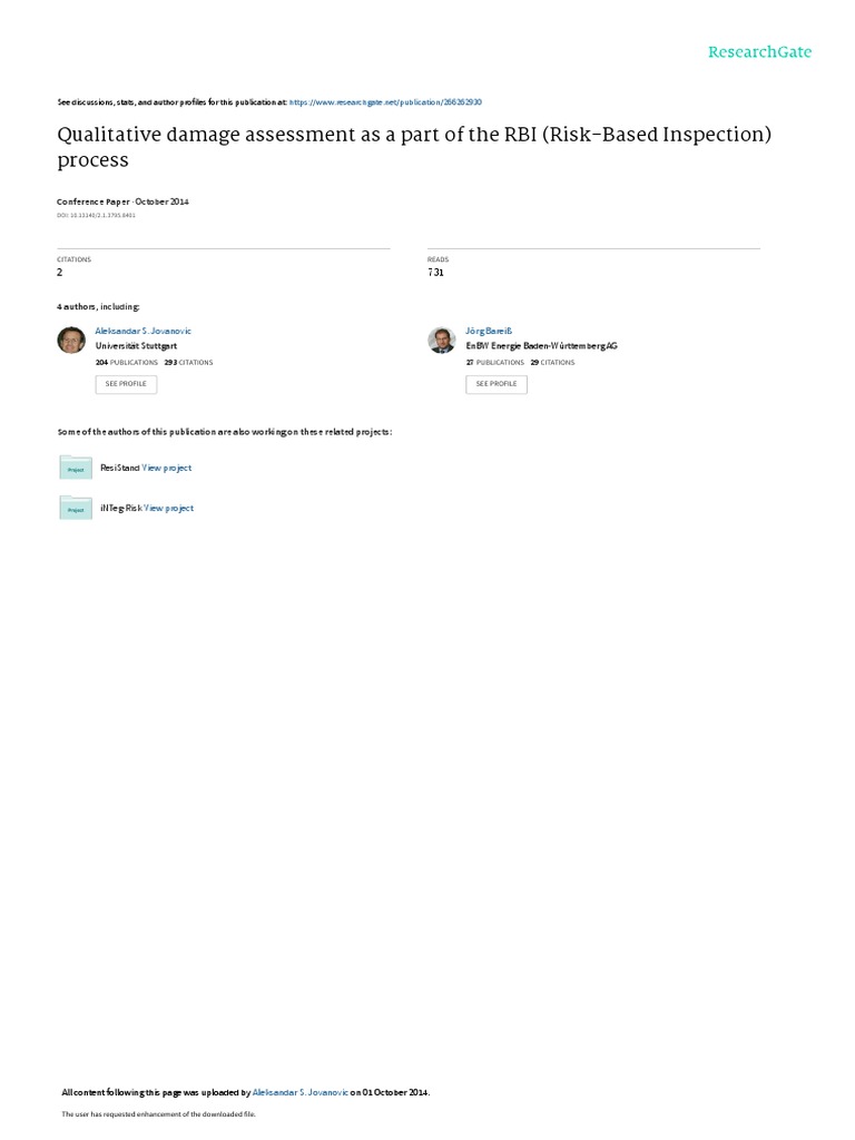 RBI Qualitative Damage Assessment As A Part of The RBI (Risk-Based ...