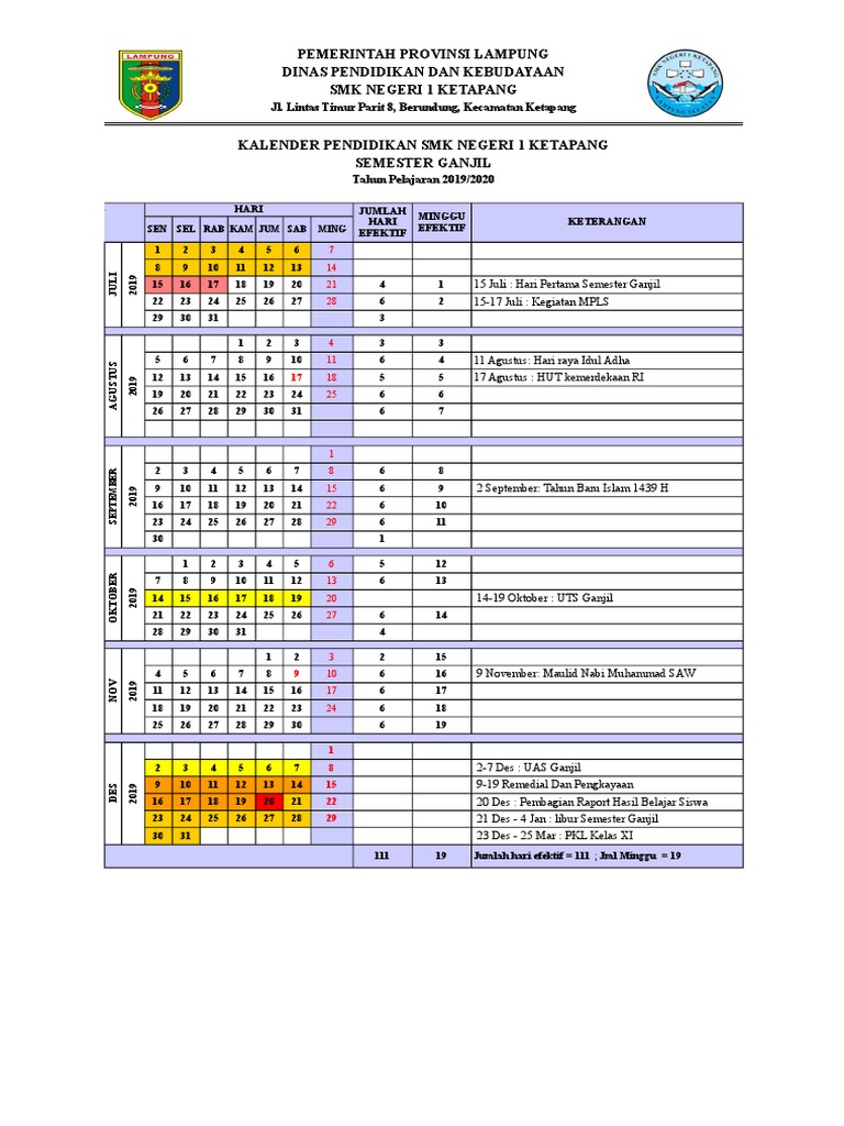 Kalender Pendidikan SMKN 1 Ket Modif | PDF