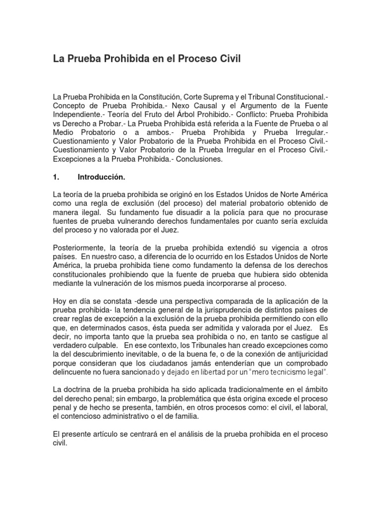 La Prueba Prohibida en El Proceso Civil | PDF | Evidencia (ley) | Ley procesal