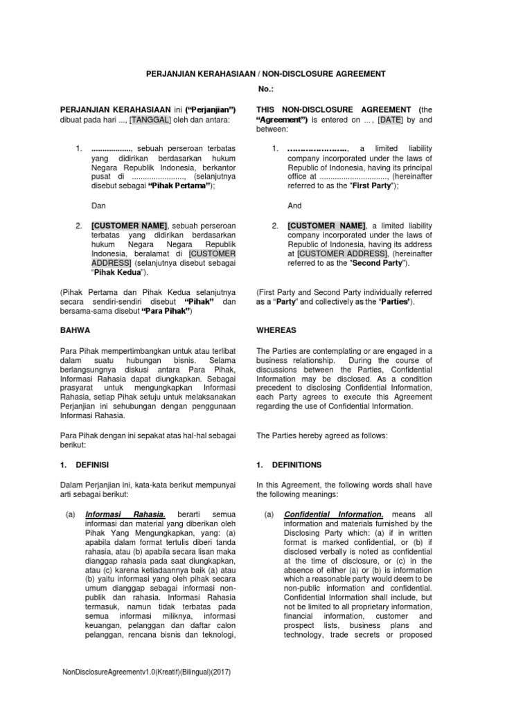 NDA Bilingual (Indonesia-English) | PDF