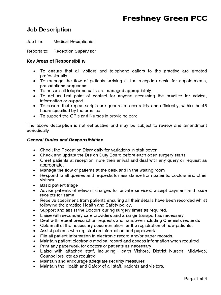 Medical Receptionist | PDF | Medical Record | Medical Prescription