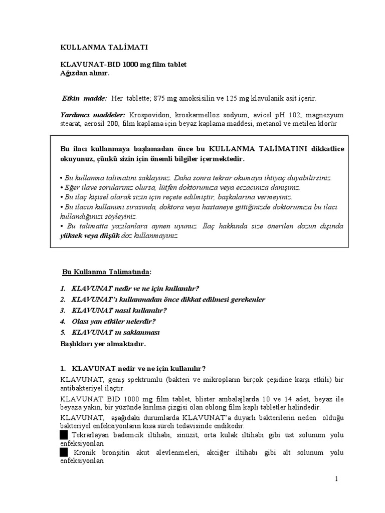 Klavunat Bid 1000 MG Film Tablet KT PDF | PDF
