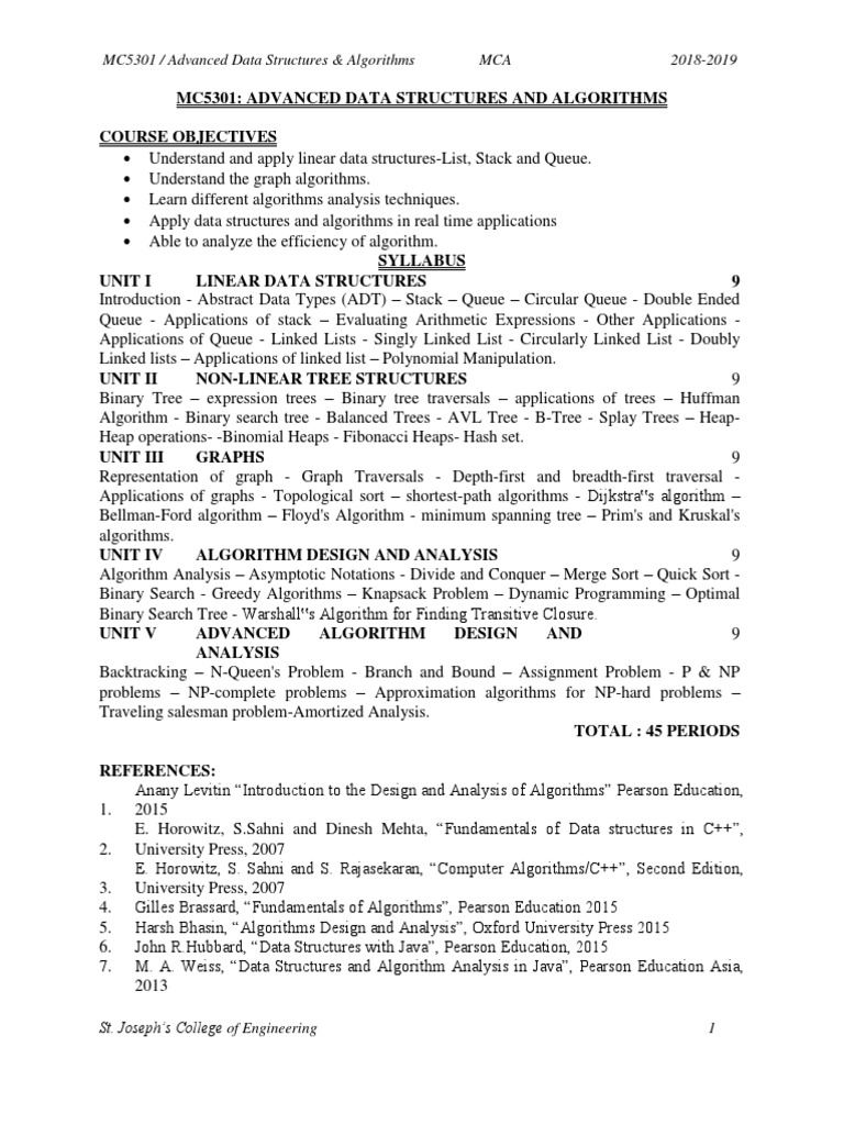 Mc5301 Advanced Data Structures and Algorithms | PDF | Time Complexity ...