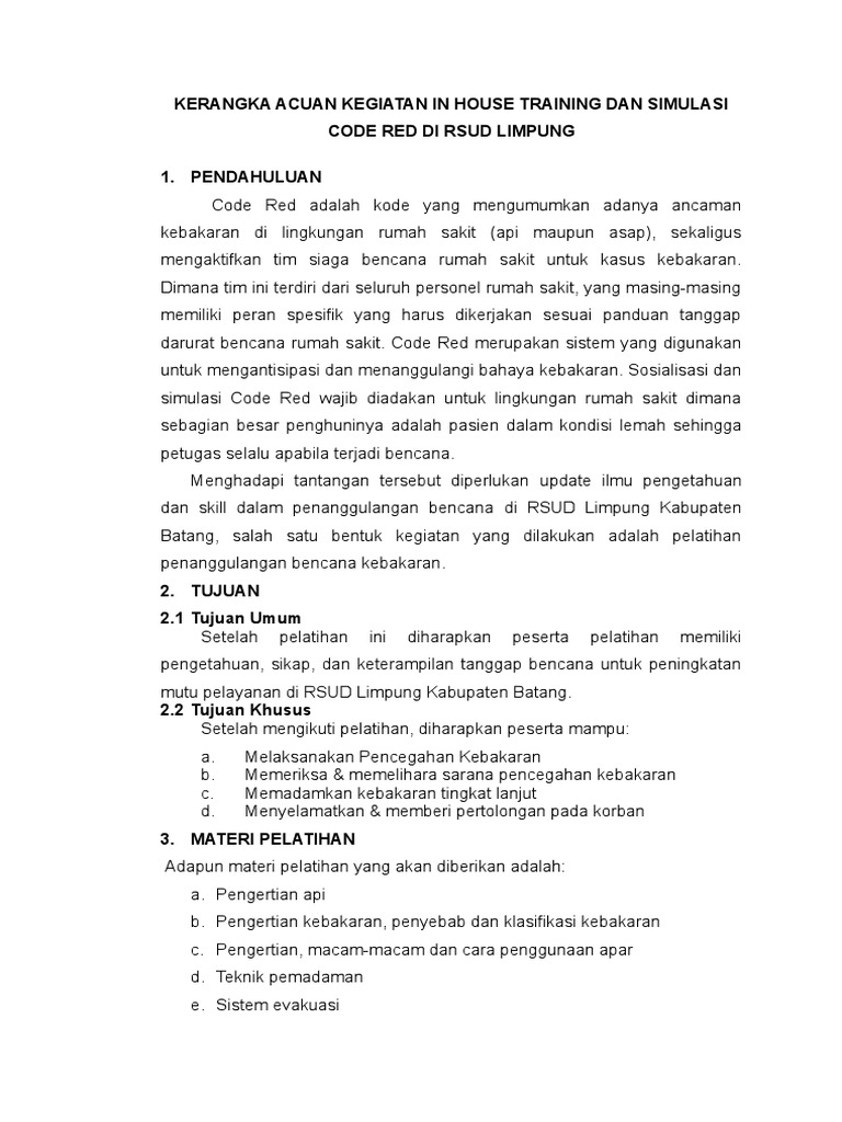 Pelatihan Code Red RSUD Limpung 2019 | PDF