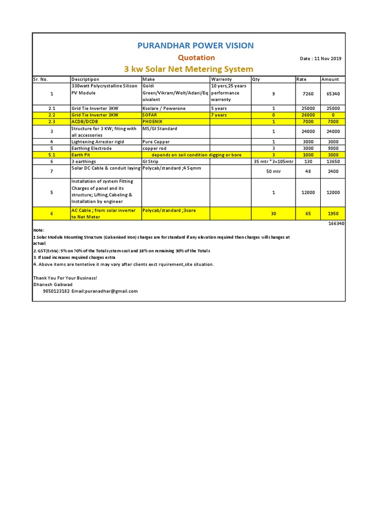 3kw Net Meter Quotation | PDF | Photovoltaic System | Renewable Resources