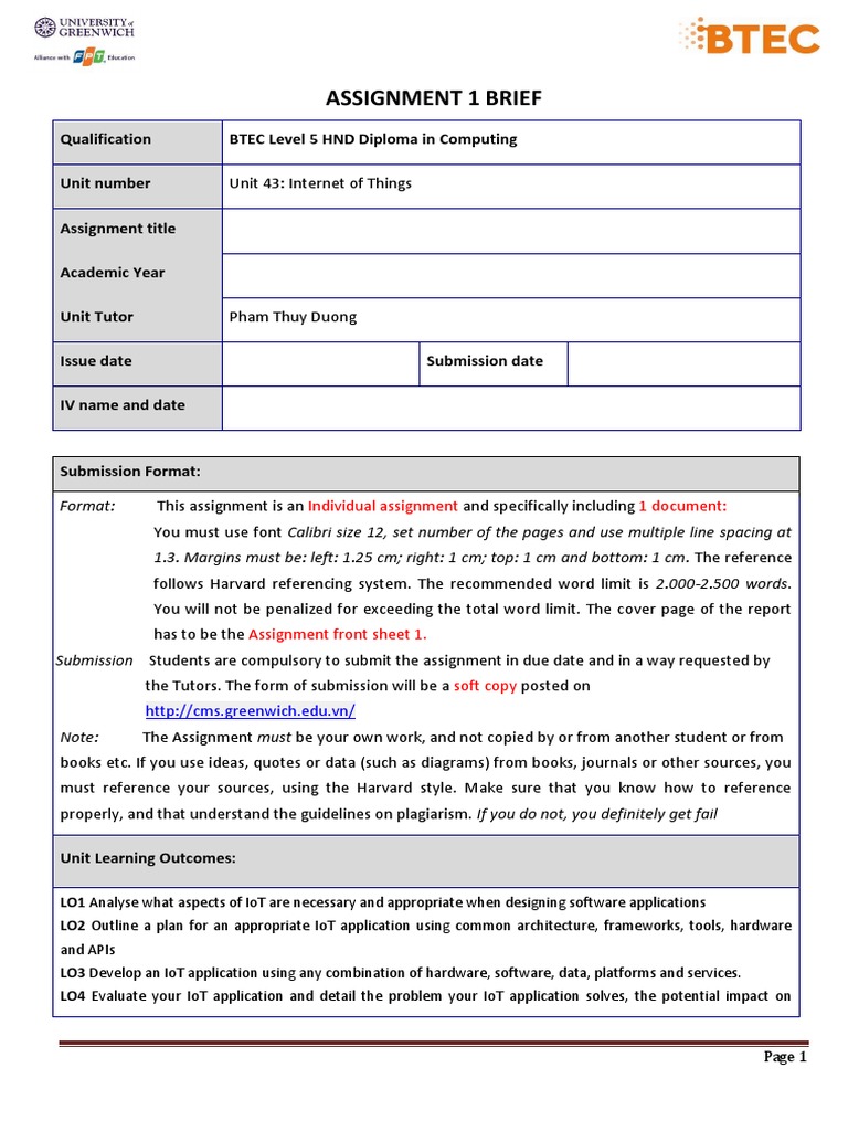 43-IoT - Assignment Brief 1 2018 - 2019 | PDF | Internet Of Things ...