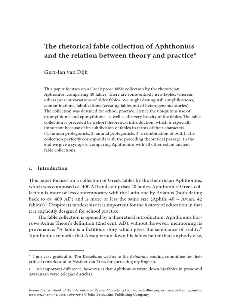 The Rhetorical Fable Collection of Aphthonius - Van Dijk | PDF ...