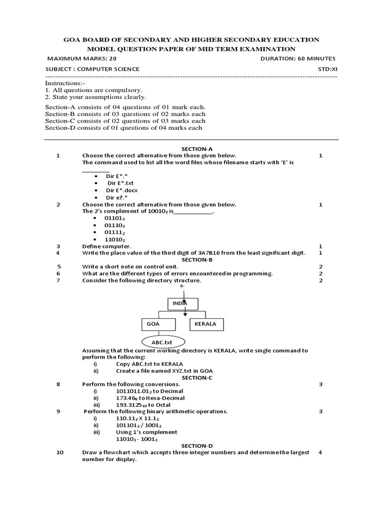 2018 08 03 Computer Science Model Question Paper | PDF | Filename | Numbers