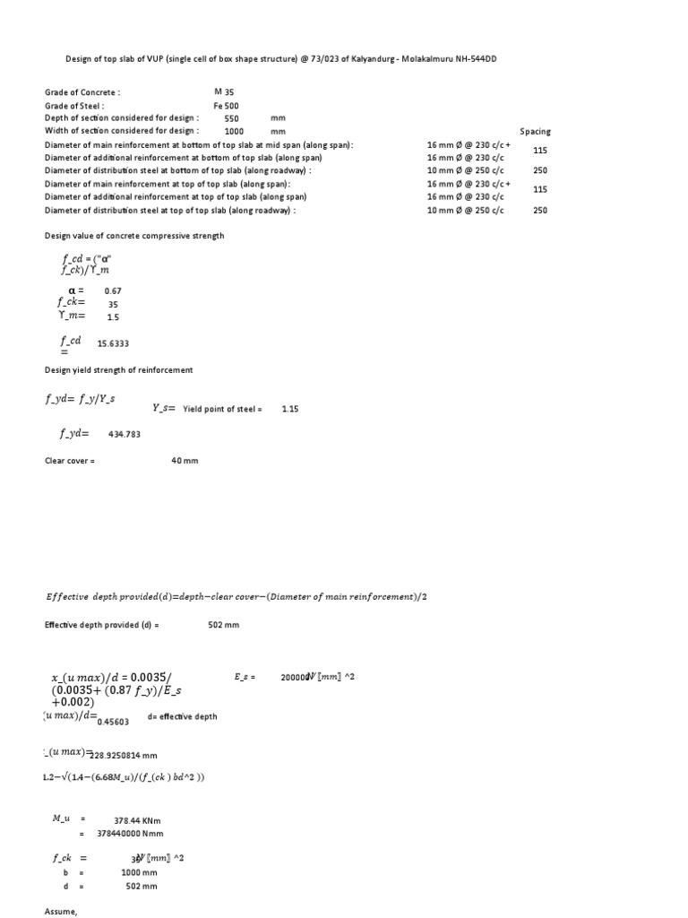 Design of Top Slab Reinforcement for Single Cell Box Culvert Under ...