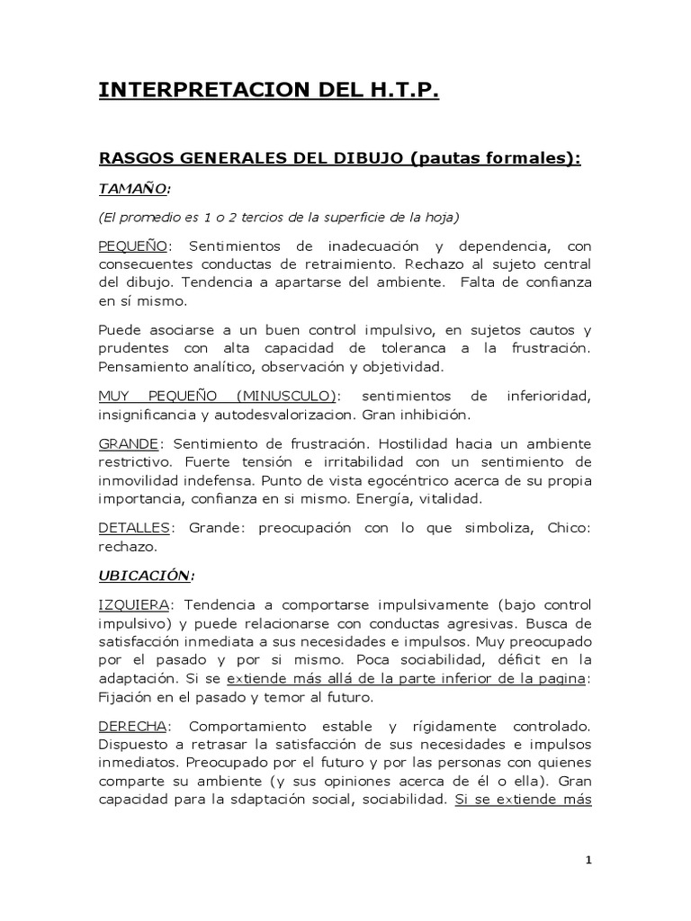 Interpretacion Del H T P | PDF | Ansiedad | Teoría de apego