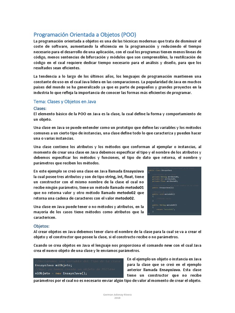Ensayo Programacion Orientada A Objetos POO PDF | Descargar gratis PDF | Java (lenguaje de ...