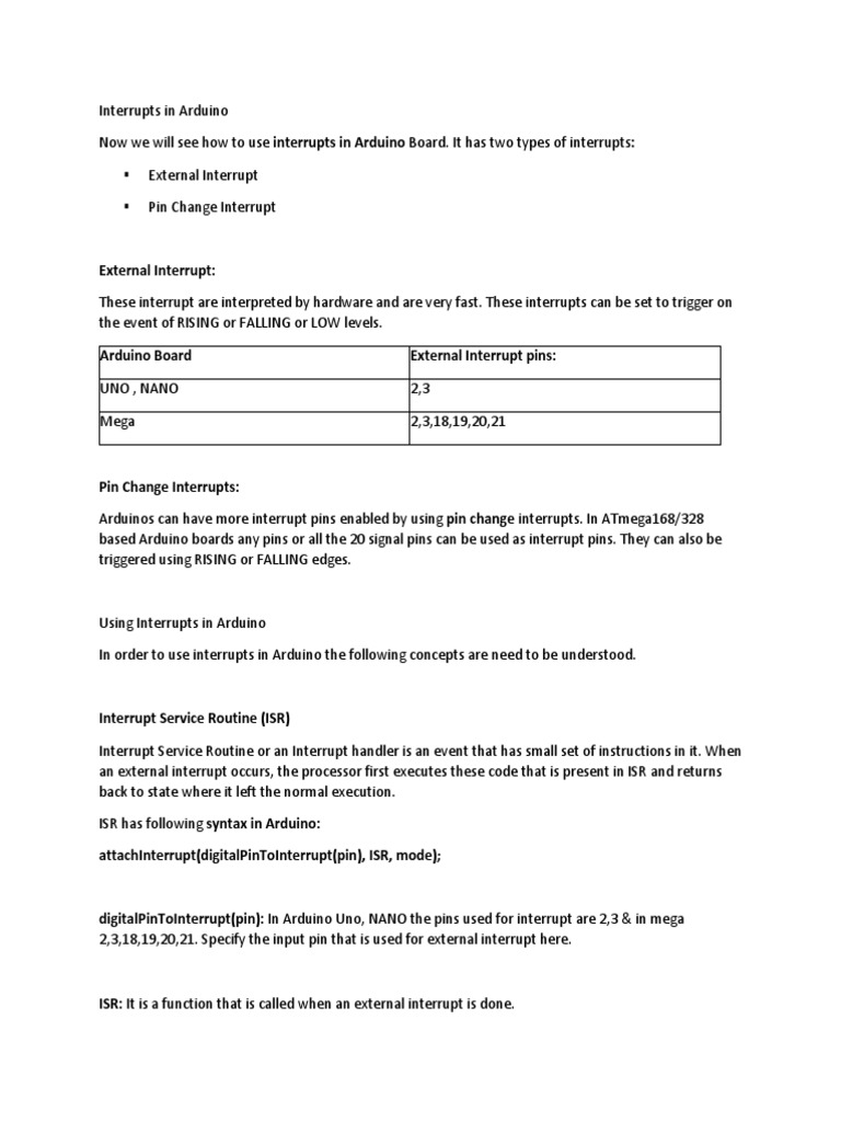 Interrupts in Arduino | PDF | Arduino | Computer Hardware