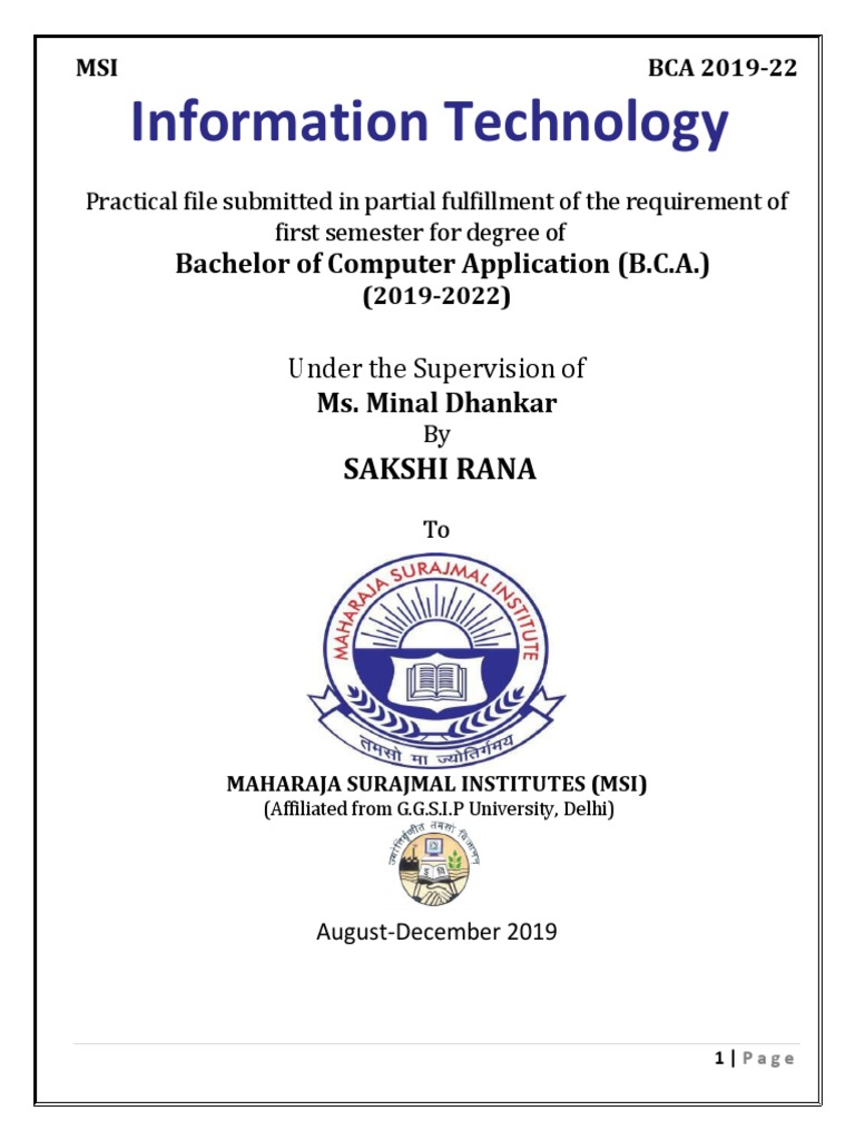 BCA IT Practical File 2019-22 | PDF | Microsoft Word | Microsoft Excel