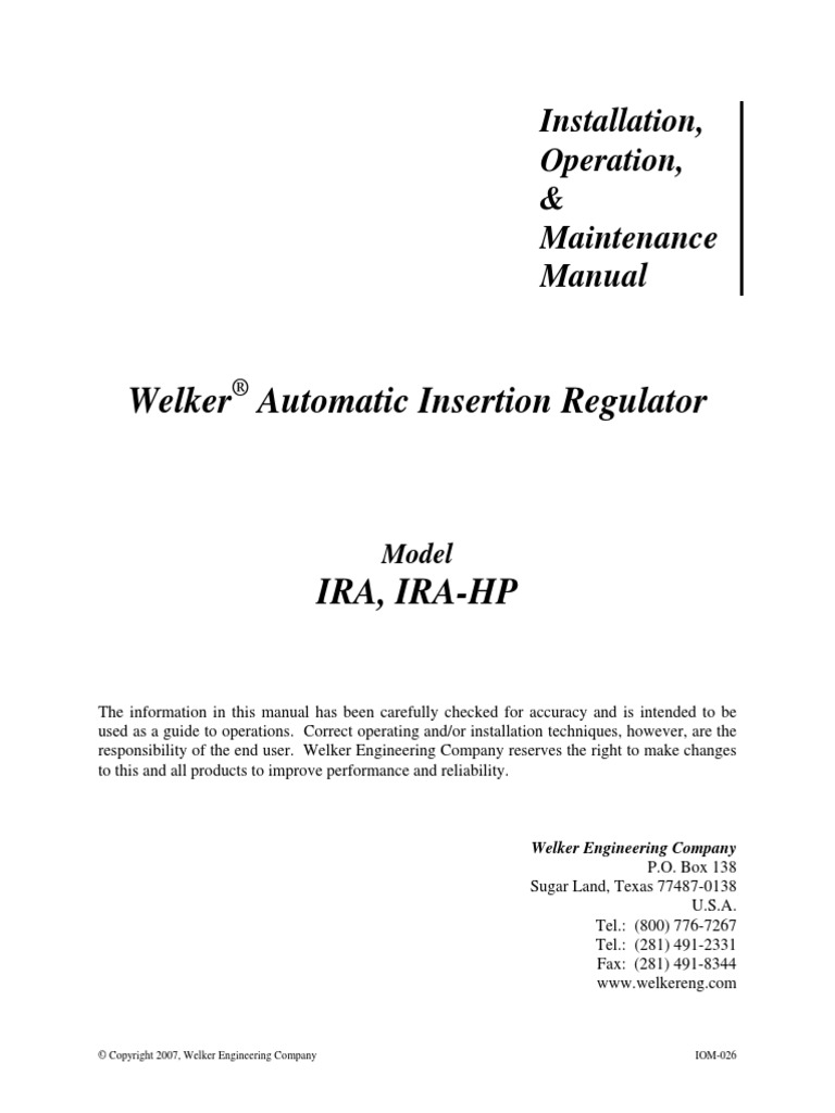 Welker Automatic Insertion Manual | PDF | Pipeline Transport | Valve