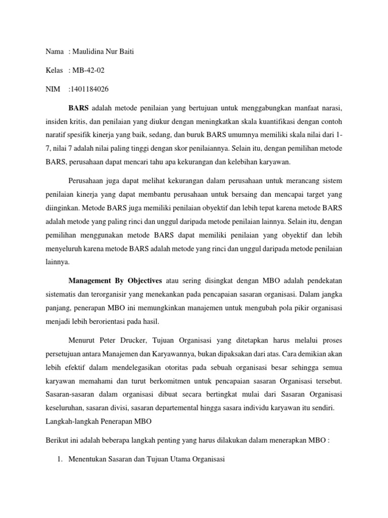 Metode BARS dan MBO dalam Penilaian Kinerja | PDF | Bisnis