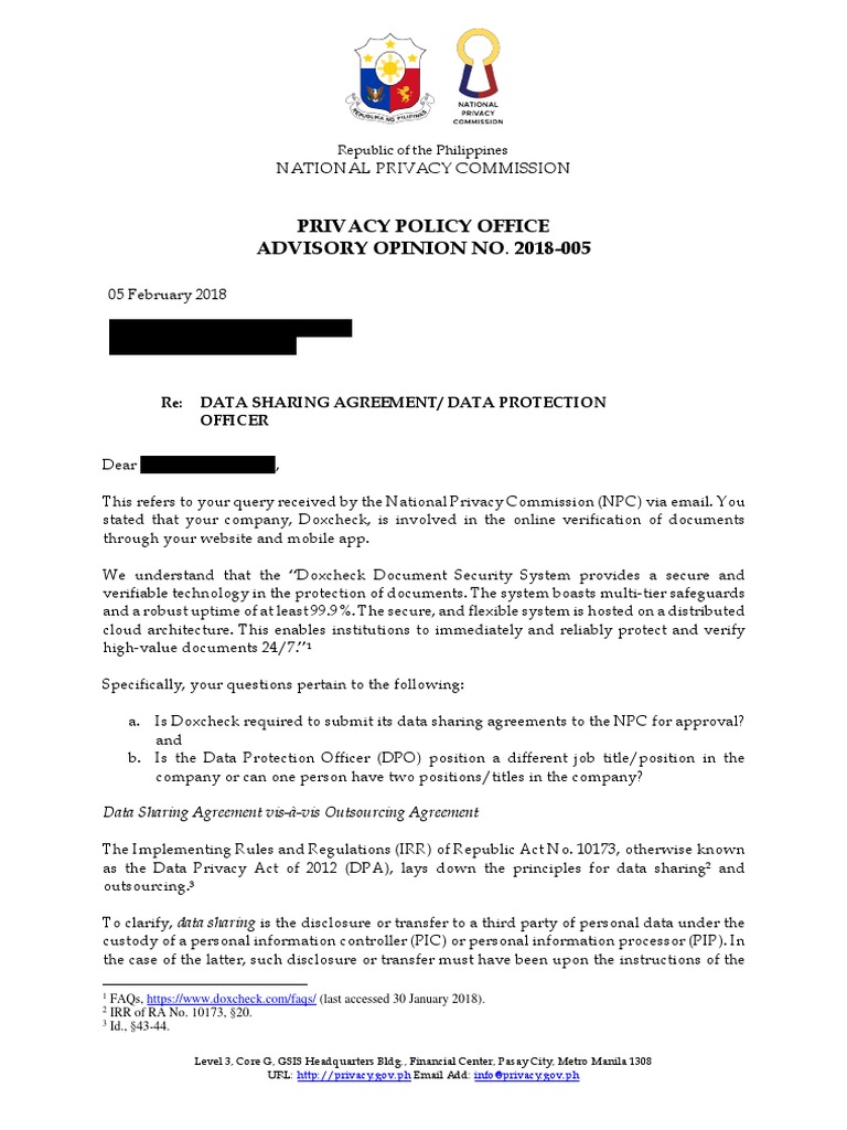 NPC Advisory Opinion 2018 | PDF | Information Privacy | Outsourcing
