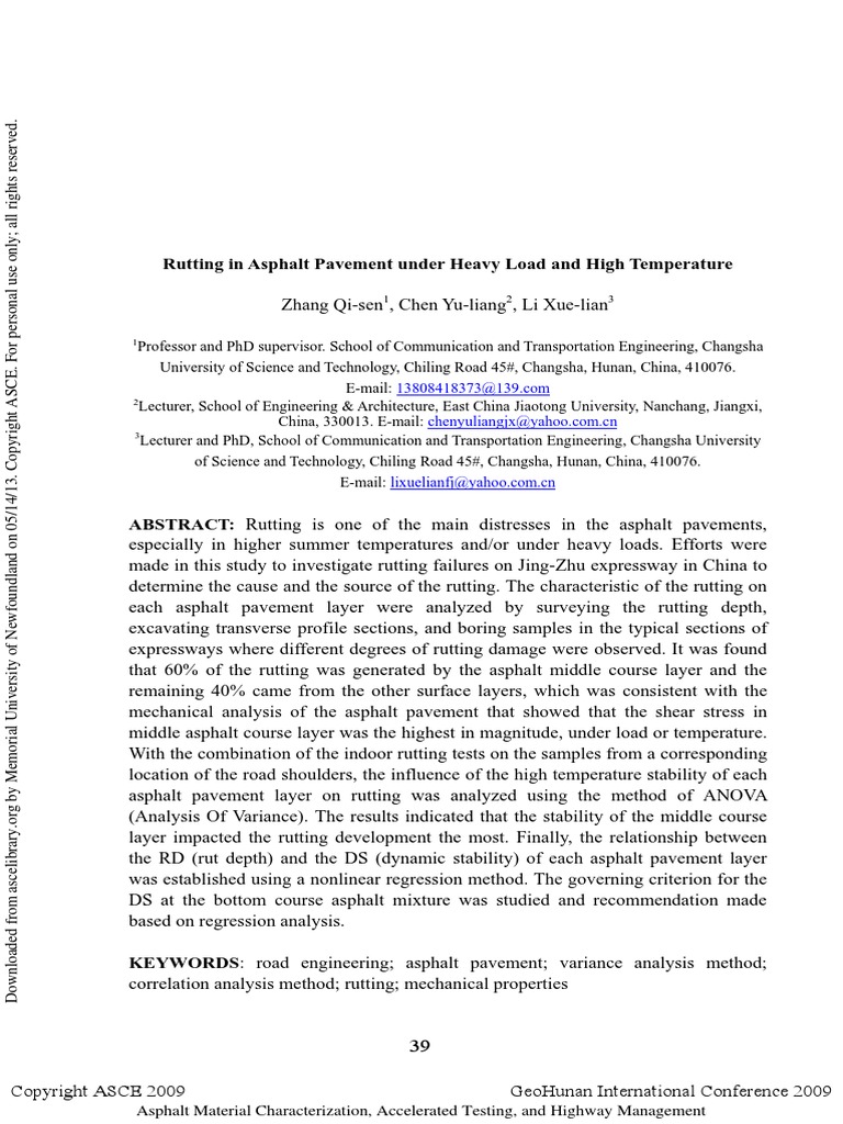 Rutting in Asphalt Pavement Under Heavy Load and High Temperature | PDF ...