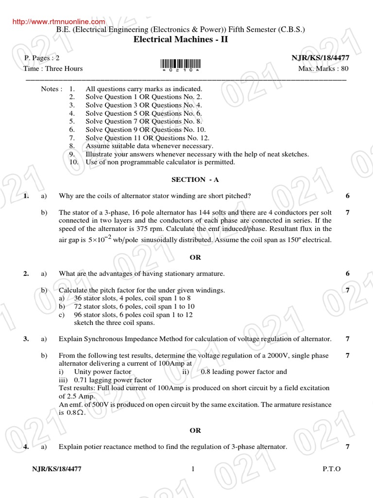 Emc-Ii QUESTION PAPER | PDF | Electric Motor | Power (Physics)