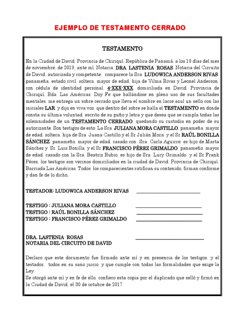 Testamento Cerrado Y Abierto | Voluntad y testamento | Panamá