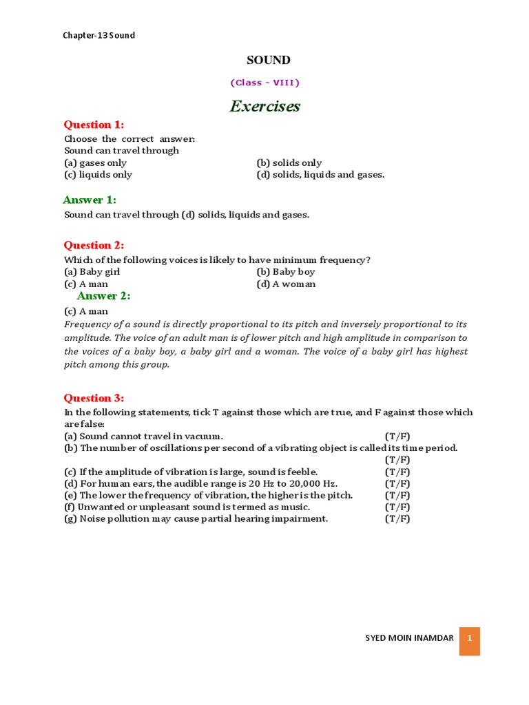 Sound Questions | PDF | Sound | Frequency