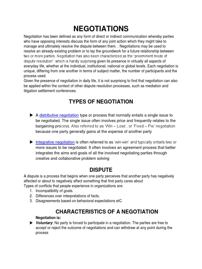 Negotiations | PDF | Negotiation | Mediation