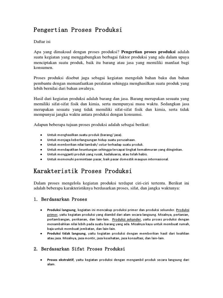 Pengertian Proses Produksi | PDF