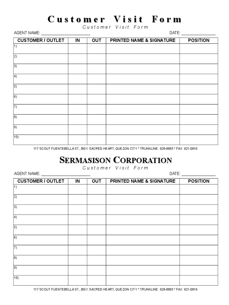 Customer Visit Form & Daiy Transportation Details | PDF | Public ...