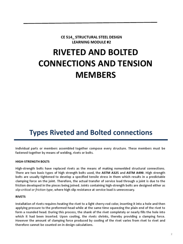 Module2 Riveted Bolted Connections PDF | PDF | Rivet | Screw