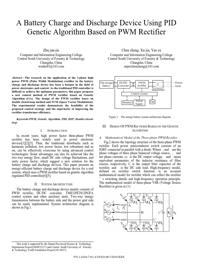 A Battery Charge and Discharge Device Using PID Genetic Algorithm Based On PWM Rectifier | PDF ...