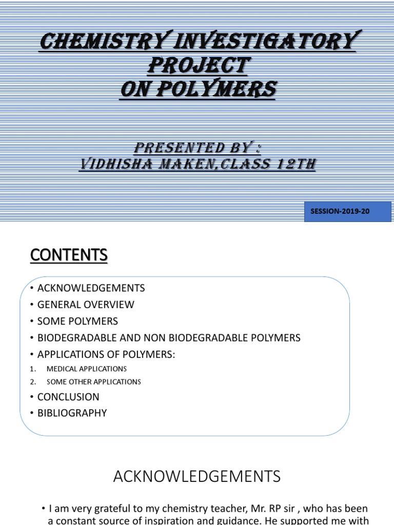 Chemistry Investigatory Project | PDF | Polymers | Polyethylene