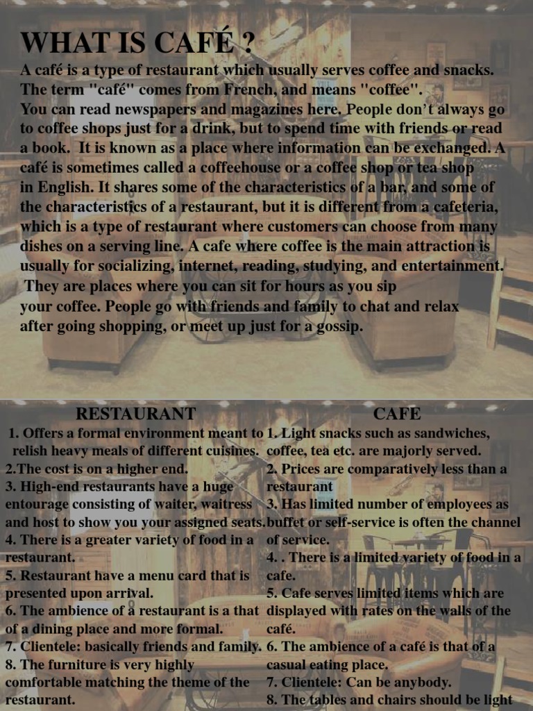 Understanding Cafes: Their Purpose, Requirements, and Types | PDF ...