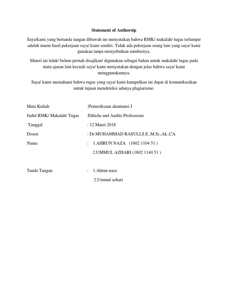 Tugas Auditing, Kelas G, (Ahrun Naza, Ummul Azhari) | PDF