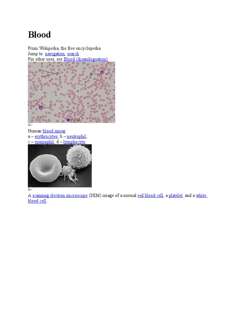 Blood: From Wikipedia, The Free Encyclopedia Jump To:, For Other Uses ...
